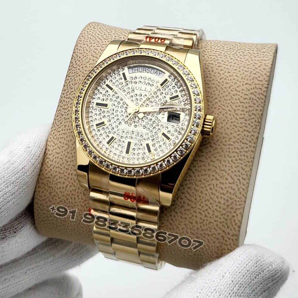 Rolex Day- Date Full Gold Diamond Bezel Stick Marker Diamond Studded ...