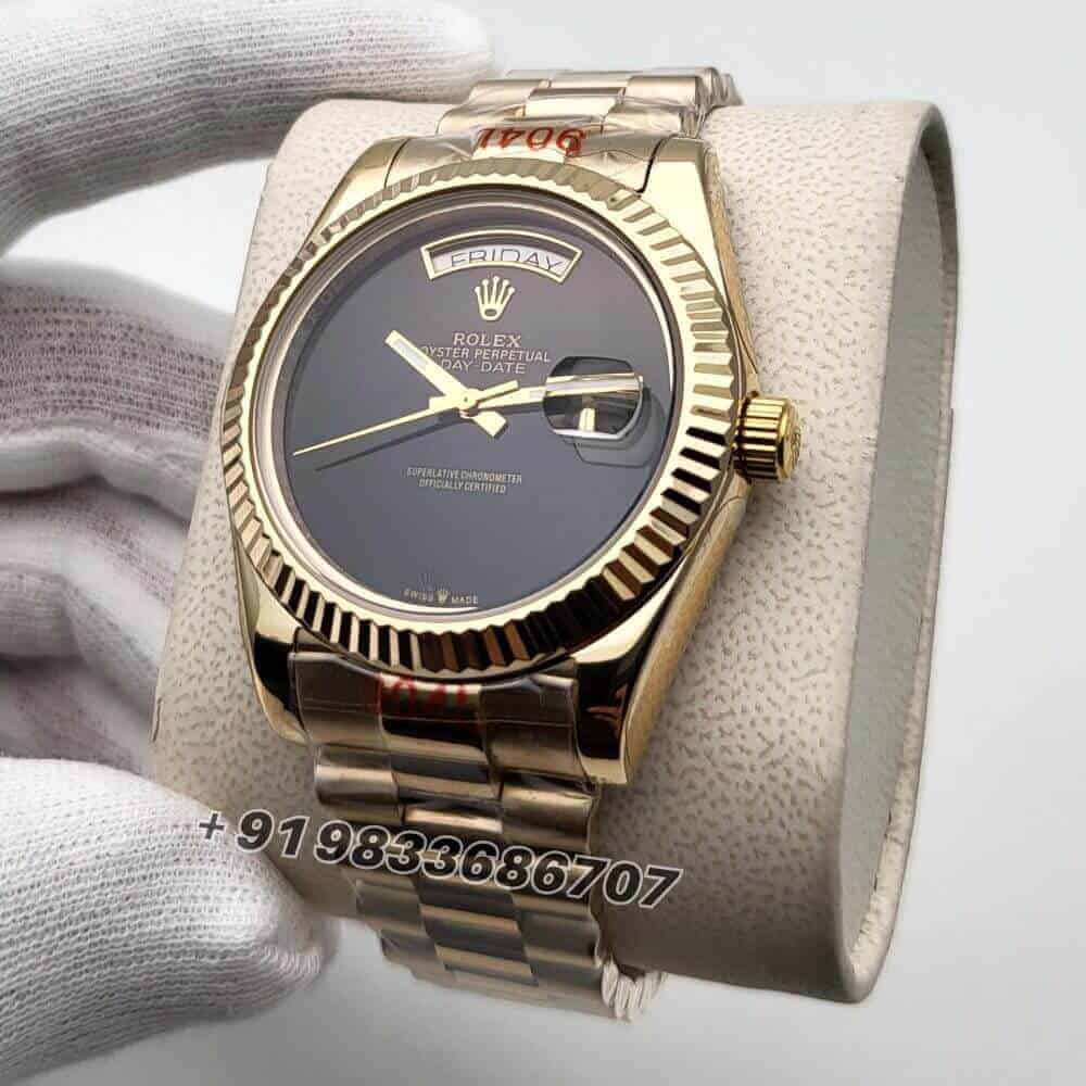 Rolex Day-Date Full Gold Black Dial Super High Quality Swiss Automatic ...
