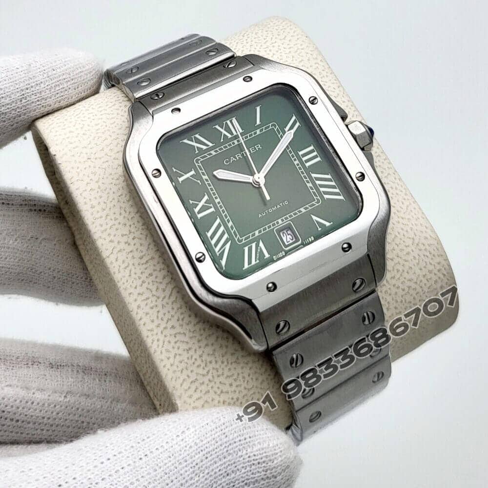 Cartier Santos Steel Green Dial Super High Quality Swiss Automatic ...