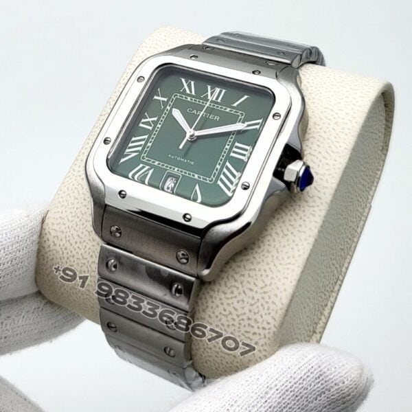 Cartier Santos Steel Green Dial Super High Quality Swiss Automatic ...